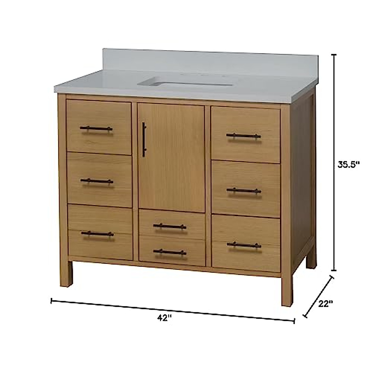 California 42-inch Bathroom Vanity (Matte White/Blonde): Includes Blonde Cabinet with Matte White Countertop and White Ceramic Sink