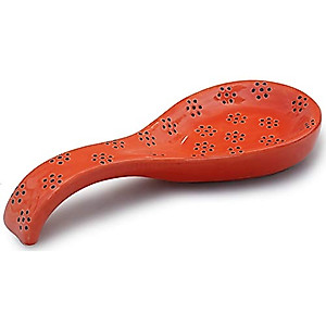 ABHANDICRAFTS Metal Spoon Rest with Red Ceramic Dish - Upright Utensil Holder for Stovetop & Kitchen Organization Standing Spoon Rest for Kitchen Countertop (AB-SPOON-015)