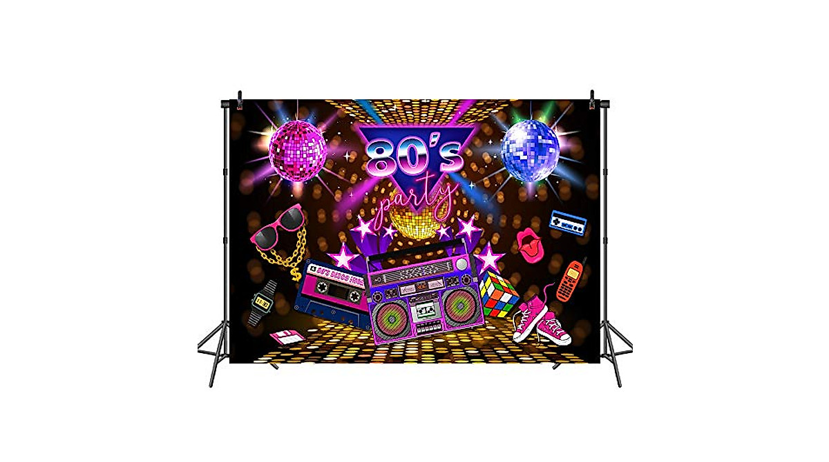 80s Party Backdrop – Neon Disco 7x5 Vinyl Photo Background