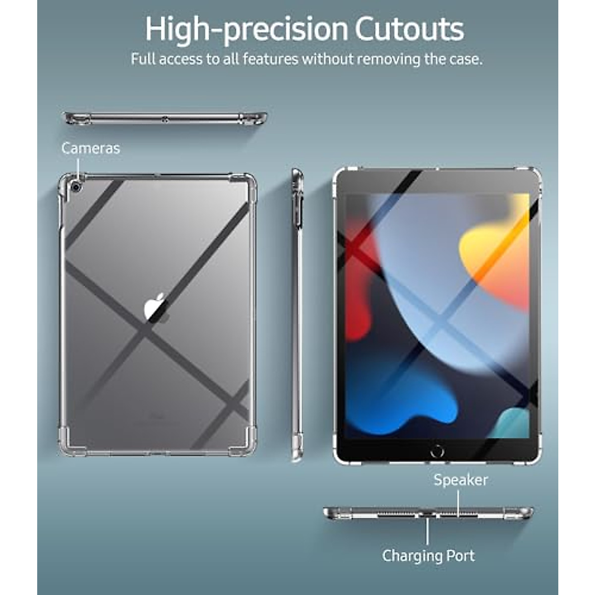 TiMOVO Case for New iPad 9th Generation 2021/8th Gen 2020/7th Gen 2019, Shockproof Impact Resistant Flexible Transparent Clear TPU Protective Shell Fit iPad 10.2-inch - Clear