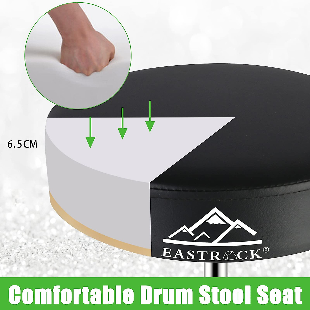 EASTROCK Drum Throne,Padded Drum Seat Drumming Stools with Anti-Slip Feet for Adults and Kids Drummers (Silver)