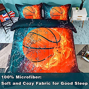 Andency Basketball Comforter Queen(90x90 Inch), 3 Pieces(1 Basketball Comforter, 2 Pillowcases) Sport Microfiber Comforter Set Bedding Set for Kids Boys Girls Teens