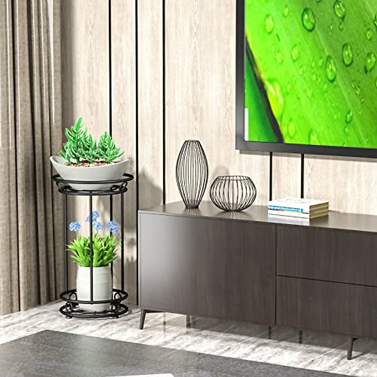 YIUKEA Plant Stand Indoor Outdoor - Metal Planter Holder Shelf Tall Tiered Flower Pot Display Organizer Rack for Garden, Patio, Living Room, Bathroom, Office (Black)