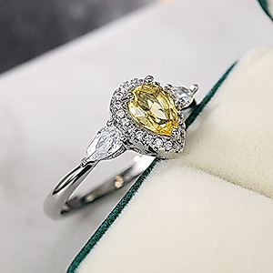 SCHZBSP S925 sterling silver exquisite pear-shaped cut yellow 5A zircon engagement ring inlaid with shiny diamond ring fashion women's water drop ring party prom accessories (8)