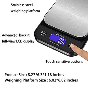 BOMATA Waterproof Food Scale, 0.01oz/0.1g High Precision, 11lb/5kg, Washable, USB Rechargeable, Stainless Steel Weighing Platform, Digital Kitchen Scale for Cooking, Baking, Weight Loss, etc.