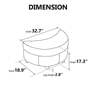 HABITRIO Storage Ottoman, Black Chenille Upholstered Half Crescent Moon Bench w/ 1 Toss Pillow, Tray Serve As Side Table, Padded Seat Dressing Shoe Bench Footrest for Living Room, Entryway, Hallway