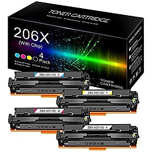 N+A (with CHIP) 206X Toner Compatible 206X Toner Cartridges 4 Pack High Yield Replacement for Color Pro M283fdw MFP M283cdw M282nw M283 M255dw M255 Printer Ink (4-Pack,BK/C/M/Y)
