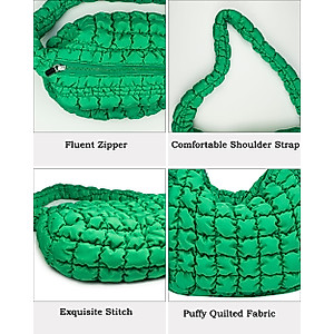 Rejolly Puffer Quilted Shoulder Bag for Women Puffy Bubble Tote Bag Lightweight Nylon Handbag Padded Soft Purse Green