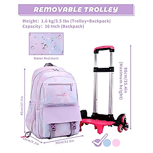 Tanou Rolling Backpack, Lightweight Backpacks with Wheels for Girls, 2023 Kids Roller Bookbags for School Travel, 16 Inch, Purple Star