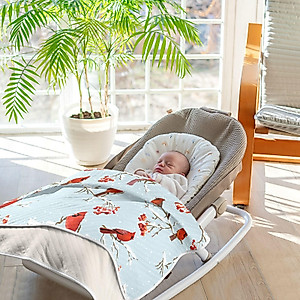 Nnamluu 30"X40" Baby Cotton Blanket Winter Birds Berries Nursery Blankets for Infants Receiving Blanket Swaddle Blanket Cardinal