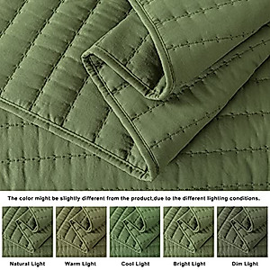 Olive Dark Green Queen Size Quilt Bedding Sets with Pillow Shams, Full Lightweight Soft Bedspread Coverlet, Forest Quilted Blanket Thin Comforter Bed Cover for All Season, 3 Pieces, 90x90 inches