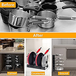 XSUPER Pots and Pans Organizer for Cabinet, Adjustable 8 Tier Pot Rack Organizer with 3 DIY Methods, Kitchen Pan Organizer Rack for Under Cabinet, Pot Lid Holder for Kitchen Organization & Storage