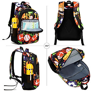 LEDAOU School Backpack Teen Boys Kids Bookbag Daypack School Bag (Ball Graffiti)