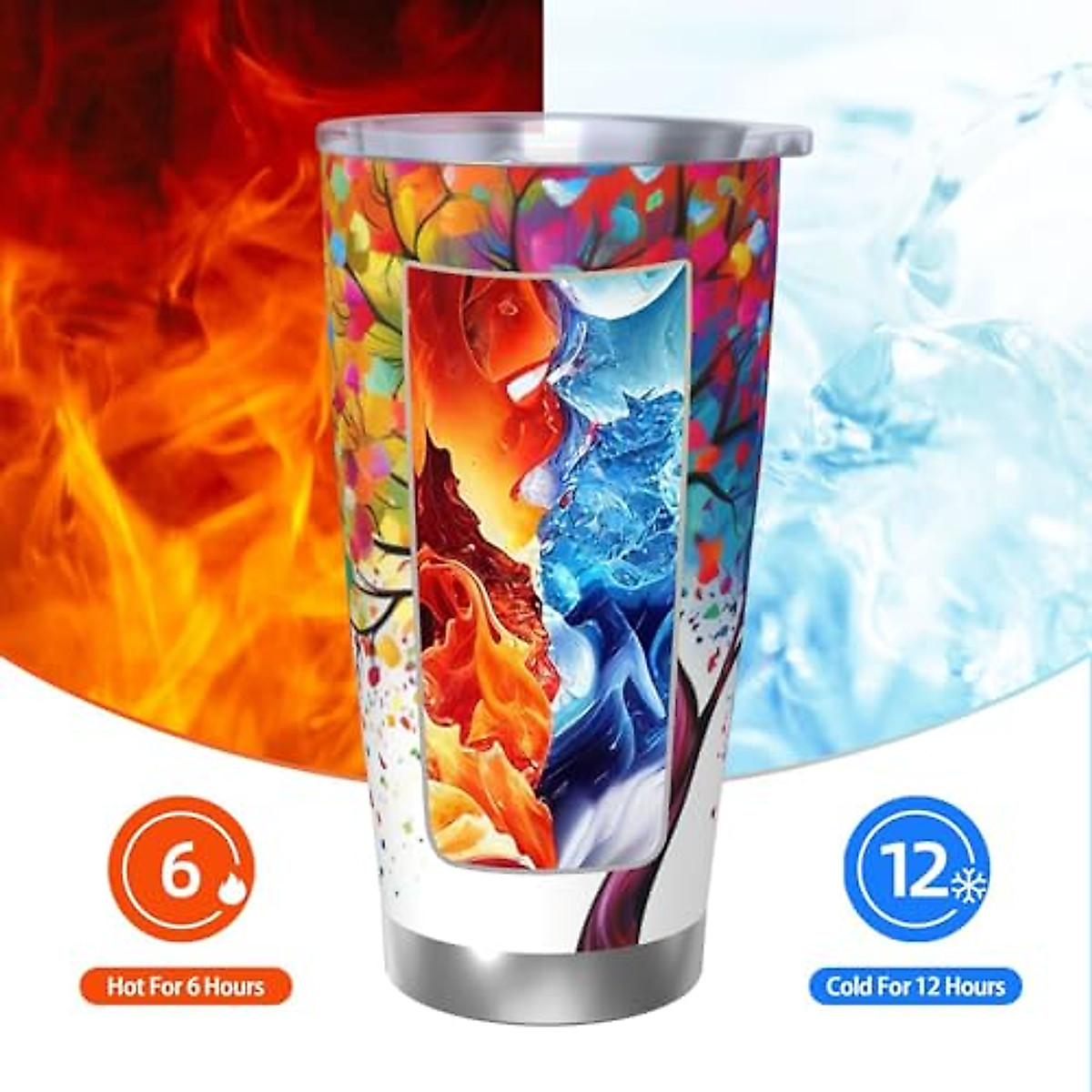Colorful tree Tumbler with Lid and Straw 20oz Stainless Steel Car Cup for Hot and Cold Drinks, Double Wall Insulated Travel Coffee Mug Reusable Drink Thermos Cup Birthday Gifts