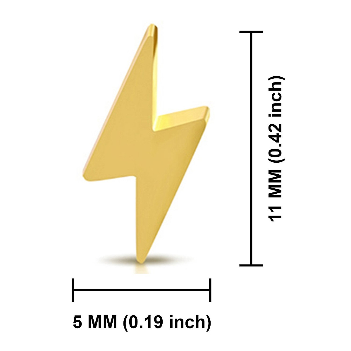 Gold Plated Stainless Steel Lightning Bolt Flash Thunder Button Stud Post Earrings