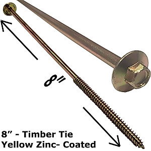 (25) 8" - Zinc Coated Rust Resistant Timber Tie - Heavy Duty 1/4" - Hex Head Structural Screw - 5/8" Wide Flange Head with coarse Thread for Secure Hold - Heavy Duty 3/16" Shank for Extra Strength