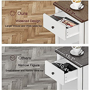 ChooChoo Farmhouse End Table with Drawer, White Bedside Table with Storage Cabinet for Bedroom, Wooden Nightstand Side Table Living Room