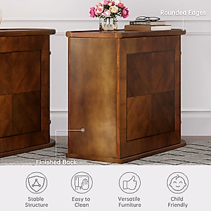 Wood End Table with 2 Drawers, No Assembly Required Narrow Sofa Side Table for Living Room, Vintage Slim Nightstand Bedside Table for Bedroom, Finished Back (2 Drawers, Brown, 1Pc)