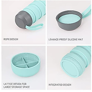 Ckiutn Collapsible Silicone Water Bottle, Reusable BPA Free Foldable Expandable Water Bottles, 13OZ Portable Leak Proof Twist Cap Water Cup with Bottom Storage Container (Green)