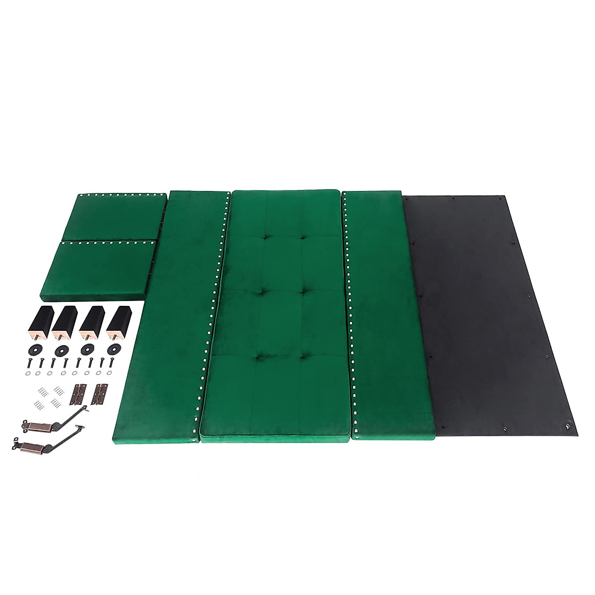 Adeco Rectangular Storage Ottoman, Velvet Tufted End of Bed Bench with Rivet, Footrest Stool Coffee Table for Living Room Bedroom Entryway, Need Assembly, Green