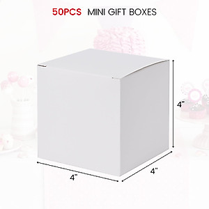 Shindel 50PCS Small Gift Boxes, 4x4x4 Inch White Gift Boxes with Lids Candy Treat Boxes Favor Boxes Candle Boxes for Birthday Bridal Shower Wedding