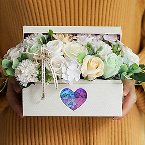 Mercei Heart Stickers with Stained Glass Background and Silver Holographic Frame, 1.5 inch Small Heart Shaped Adhensive Sticker Labels in a Roll, Decorative or Seal in Business and Personal Package