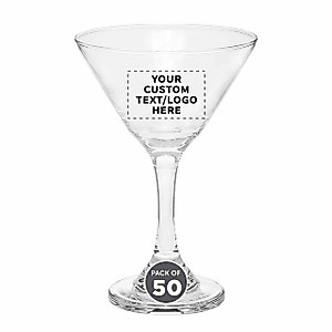 Custom Classic Martini Glasses 9.25 oz. Set of 50, Personalized Bulk Pack - Great for Cocktails, Wedding Favors, Party Favors, Events - Clear