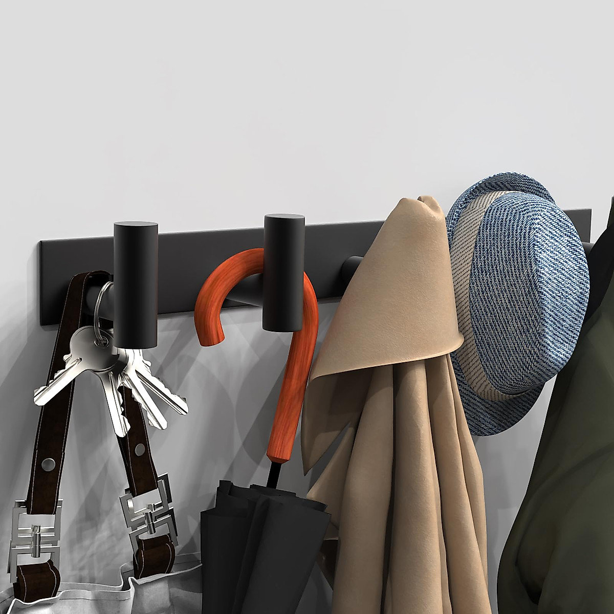 VAEHOLD Black Hat and Coat Wall Mount Rack 5 Hooks for Robes, Bags, Keys, and Towels Bathroom Towel Hanger Organizer (1 Pack)