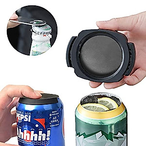 Can Opener Manual Beer Hand Held Safety Easy Camping Side Cut Can Openers Cover Smooth Edge, with Bottle Opener Black