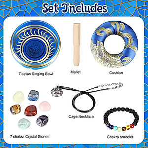BBTO Tibetan Singing Bowls Set for Healing 3.4 Inch Meditation Sound Bowl with 7 Pcs Chakra Crystal Stones Mallet Cushion Chakra Bracelet Pendant for Yoga Mindfulness Spiritual Healing