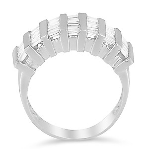 Haus of Brilliance .925 Sterling Silver 1.0 Cttw Baguette Cut Diamond Vertical Channel Fluted Multi-Row Unisex Fashion Wedding Ring (H-I Color, I1-I2 Clarity) - Size 7