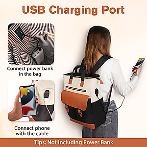 Convertible Tote Backpack Women, 15.6 Inch Slim Laptop Backpack Lightweight with USB Charging Port, Wide Top Open College School Bookbag Casual Elegant Daypack Computer Bag for Girls Ladies Students