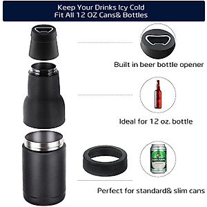 Stainless Steel Vacuum Insulated Double Walled Stainless Steel Cooler with Beer Opener 3 in 1 Beer Bottle and Can Cooler, 12 oz. Slim Can Insulator Holder (green)