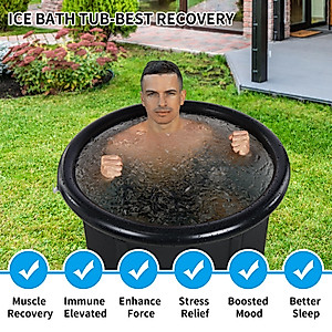 SHUIMEIYAN Large Ice Bath Tub Outdoor with Cover Portable Bathtub Athletes Cold Water Therapy Tub for Recovery Cold Plunge Tub Ice Barrel Ice Bath Tub (8217 black with cover-29.5"Φ x 29.5"H)