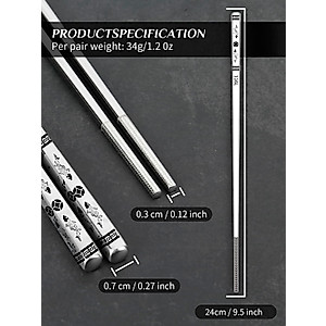 5 Pairs Metal Chopsticks, Reusable 316L Stainless Steel Chopsticks with Laser Engraved Non-Slip, Lightweight Square Design, Japanese Chinese Korean Design, Dishwasher Safe, Gift Set, Fish Pattern