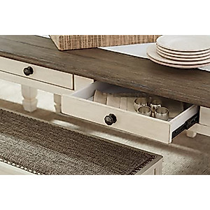 Signature Design by Ashley Bolanburg Farmhouse Dining Table with Drawers, Seats up to 6, Whitewash