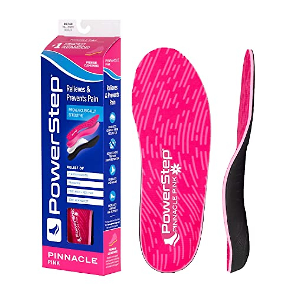 PowerStep Pinnacle Pink Orthotics for Women - Arch Support Inserts for Pain Relief & Plantar Fasciitis - Firm + Flexible for Increased Comfort, Stability and Control from Pronation (W 8-8.5, M 6-6.5)