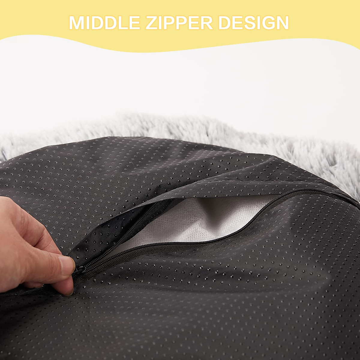 Bedfolks Calming Donut Dog Bed, 45 Inches Round Fluffy Dog Beds for Extra Large Dogs, Anti-Anxiety Plush Dog Bed, Washable Pet Bed with Non-Slip Bottom (Dark Grey, Extra Large)