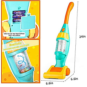 Toy Vacuum Cleaner for Kids, Electric Kids Play Vacuum with Lights, Realistic Sounds & Whirling Stars, Pretend Role-Play House Cleaning Vacuum Cleaner Toys Set for Children Girls Boys Toy