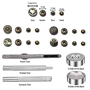 40 Sets Snap Fasteners Kit, 17 mm Big Size Metal Clothing Snaps Kit with Fixing Tools, Leather Rivets+Buttons Press Studs+Double Cap Rivet for Bracelet, Bags, Leather, Coat, Down Jacket, Jeans Wear
