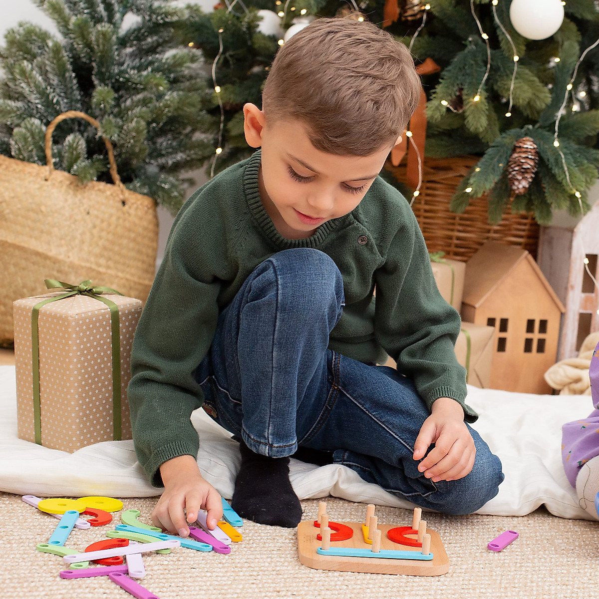 Bimi Boo 28 Pсs Letter and Number Construction Activity Set - Wooden Letters Number Shape Puzzles for Kids - Letter and Number Construction Activity Set - Shape Color Recognition Pegboard