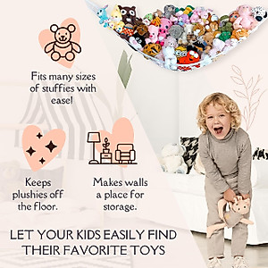 Lilly's Love Large Stuffed Animal Net Hammock for Plushie Toys | Corner Hanging Organizer for your Teddy and Stuffy Collection | Easy to Hang w/Included Anchors & Hooks - Light Blue