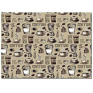 Area Rug for Bedroom Living Room Decor,Retro Sketch Coffee Set Bean with Quote Ultra Soft Non-Slip Accent Rugs Indoor Large Floor Carpet Aromatic Drink on Khaki Non-Shedding Nursery Floor Mat,48x72in