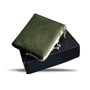AOXONEL Womens Wallet Small Rfid Ladies Compact Bifold Leather Vintage Coin Purse With Zipper and Kiss Lock (Green)