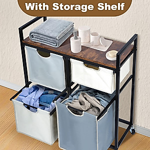 Nisorpa Rolling Laundry Hamper with Shelf, 4 Removable & Pull-Out Hamper Bags, 31 Gal (119L) Laundry Basket Organizerand, Large Laundry Sorter Clothes Hamper for Bathroom Laundry Room Organization