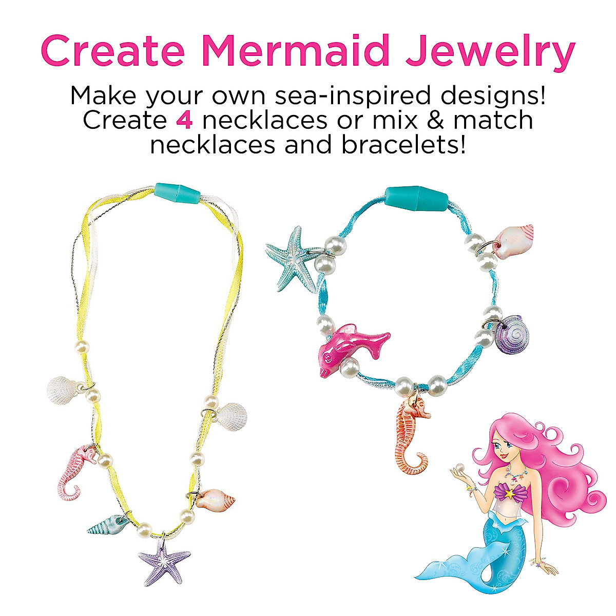 Creativity for Kids Mermaid Jewelry - String Mermaid Beads, Create 8 Jewelry Pieces - Great for Beginners