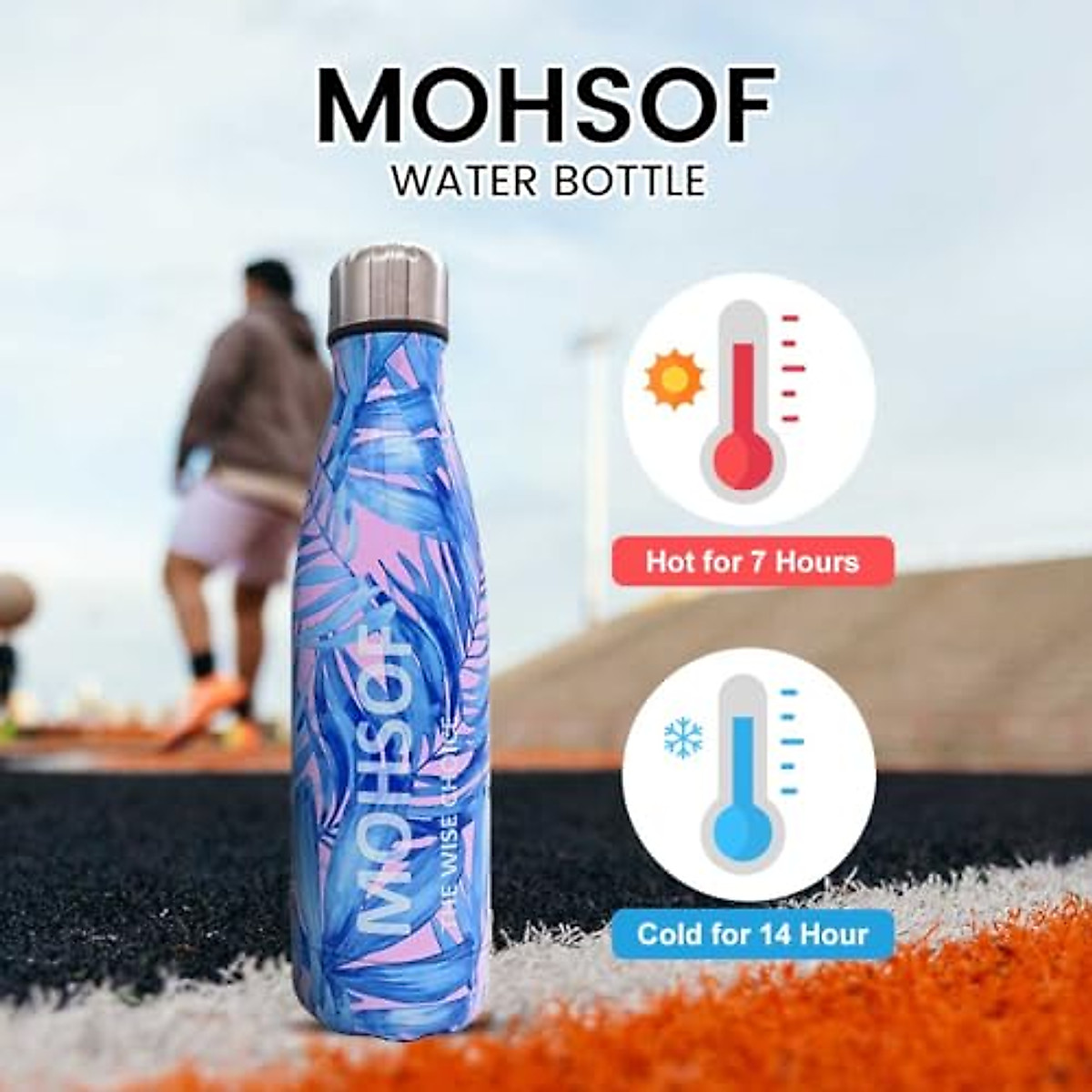 MOHSOF Blue 17oz Double Walled Leak-Proof Stainless Steel Water Bottle - Ideal for Outdoor Adventures Stainless Steel Gym & Sport Bottles for Men, Women & Kids Durable Insulated Coffee Mug