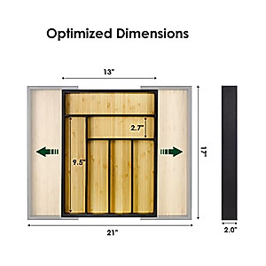 Cozee Bay Bamboo drawer organizer, utensil holder, silverware organizer, and adjustable cutlery tray with drawer dividers, for kitchen, office desk, and bathroom storage (Black)