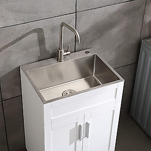 Homecart 24" White Laundry Utility Cabinet w/Stainless Steel Sink and Faucet Combo