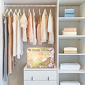 Blueangle Collapsible Storage Boxes 1 Pack, Cosmos Flower Field Butterfly Storage Baskets with Lids and Handle for Home Bedroom Closet Office（78）